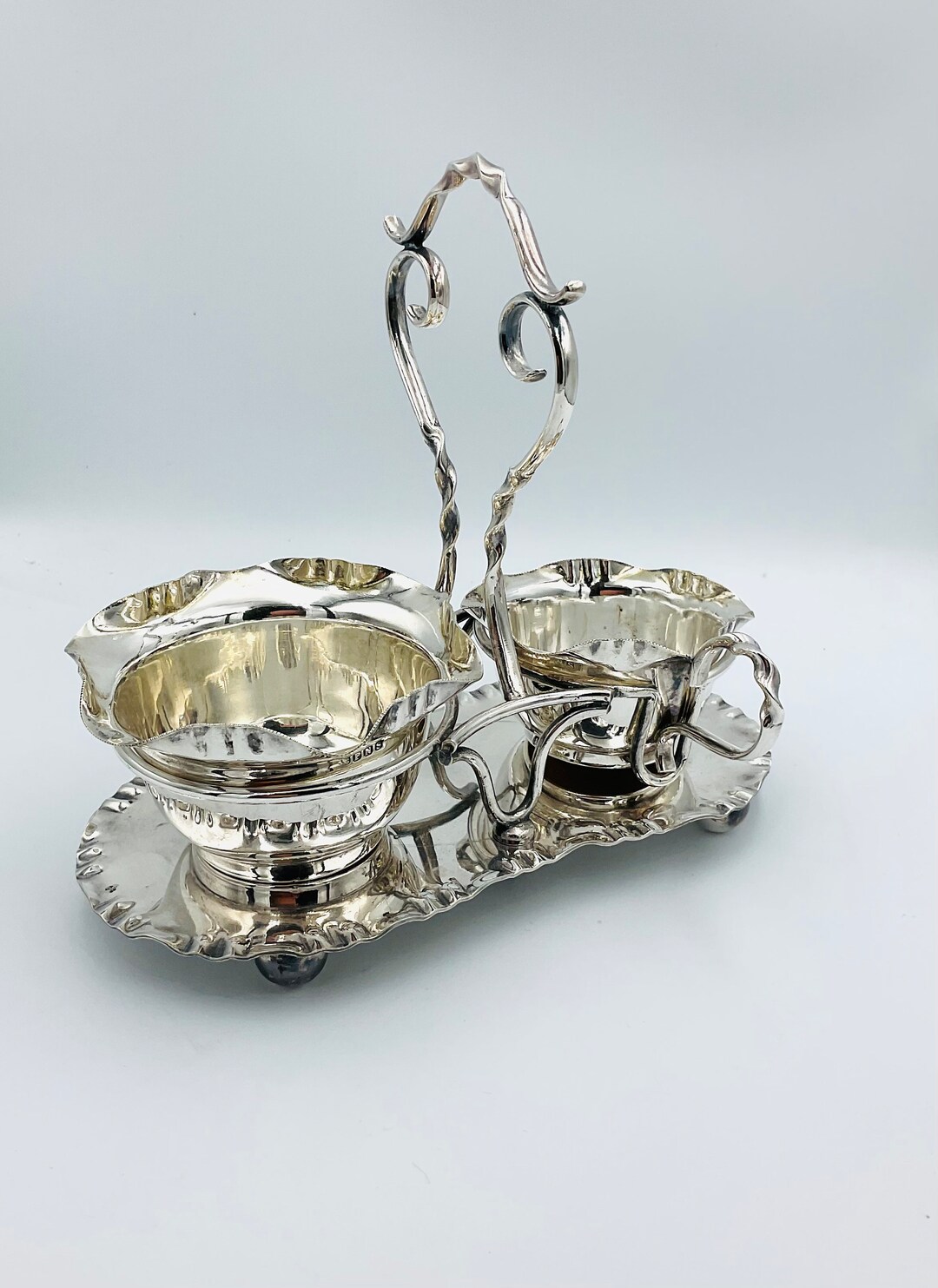 Vintage Silver Plate Sugar and Creamer Caddy With Handle Made in ...