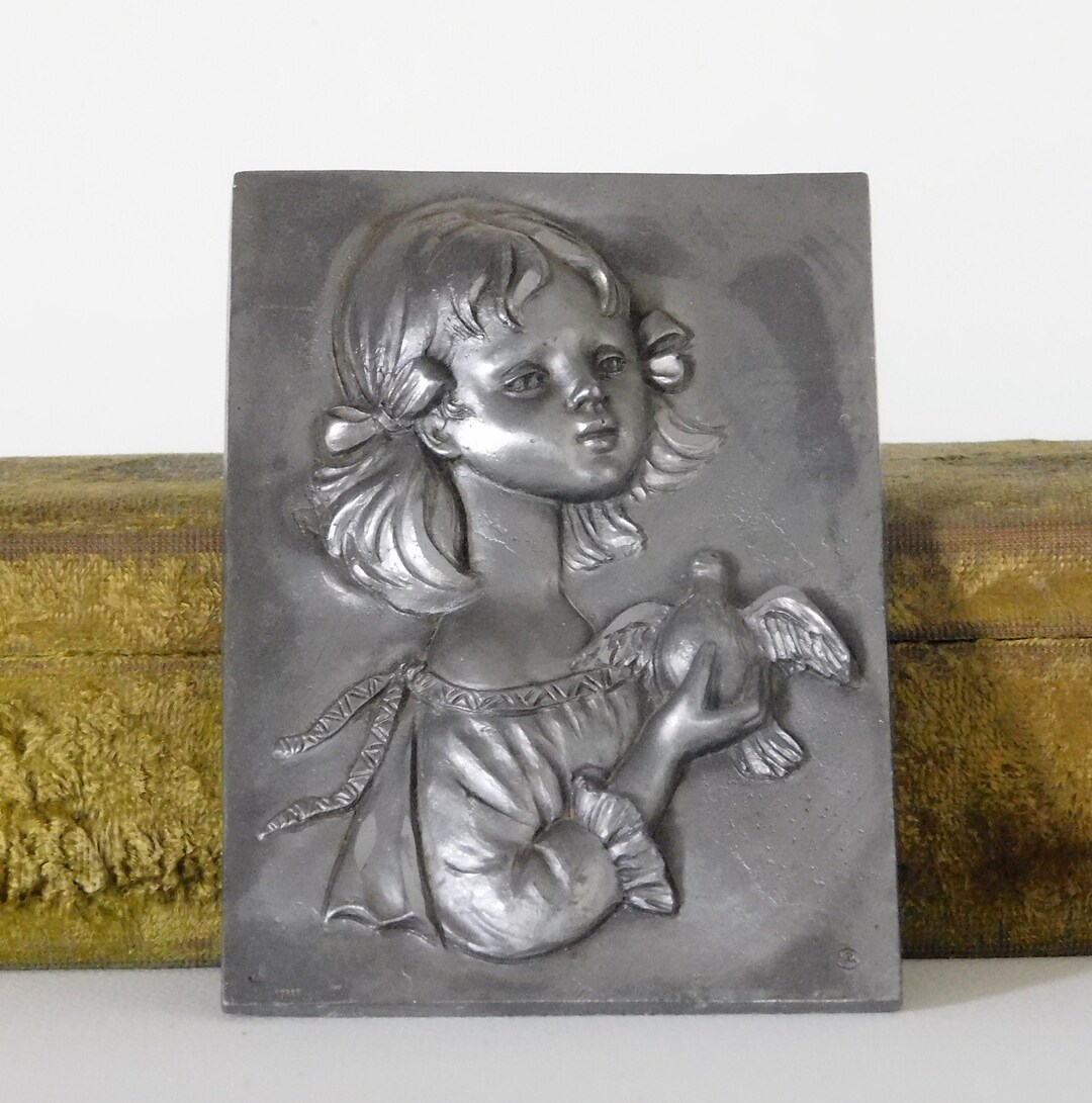 Vintage Pewter Wall Plaque, Italian Pewter Plaque, Raised Relief Plaque ...