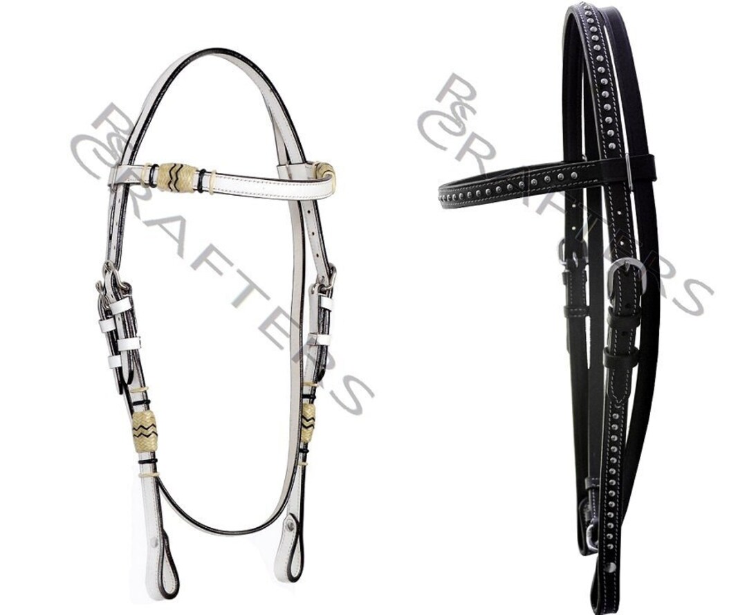 Horse Light Western Leather Headstall Bridle Rawhide Braided Straight ...