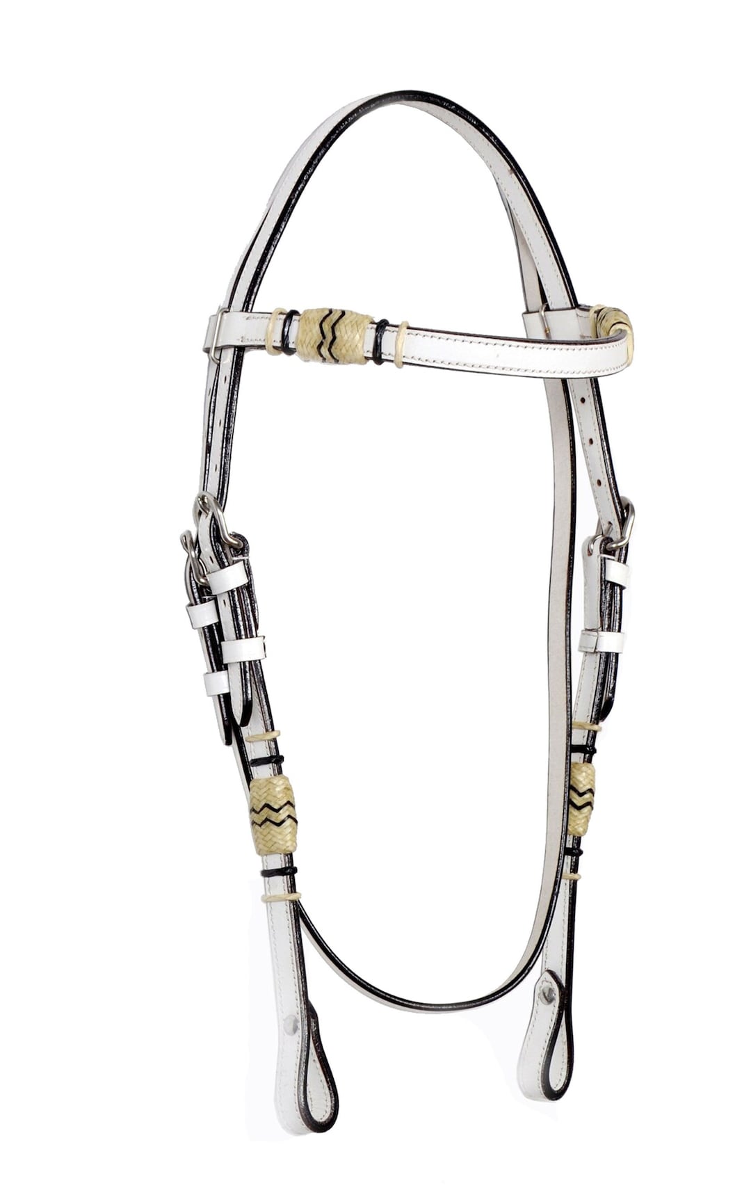 White Leather Western Headstall Bridle With Hand Braided Black and ...