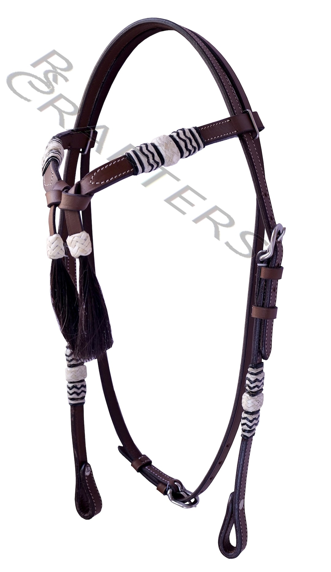 Tan Leather Western Headstall Bridle Hand Braided Rawhide Knotting ...