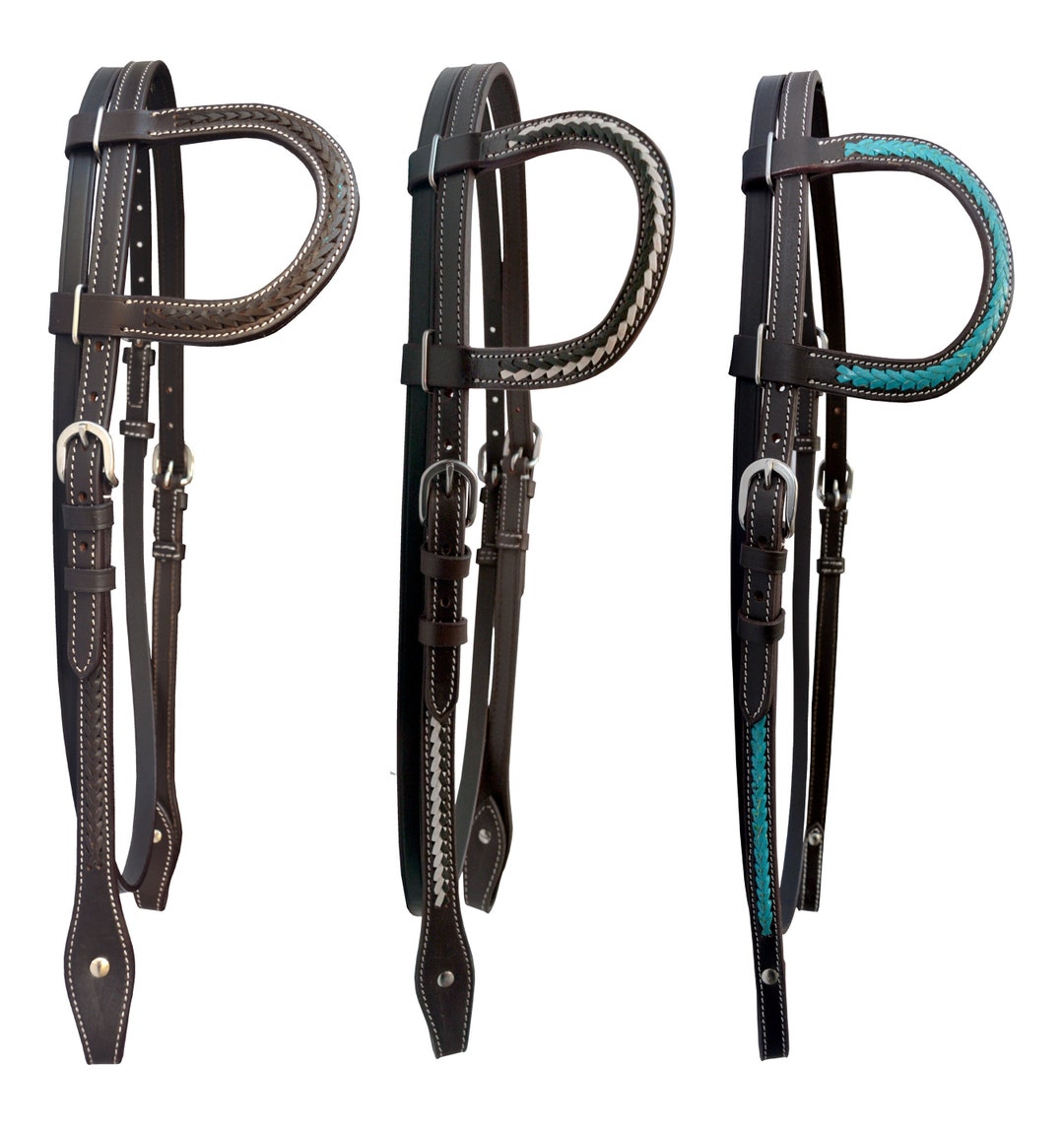 Horse Light Western Leather One Ear Headstall Bridle Rawhide Braided ...