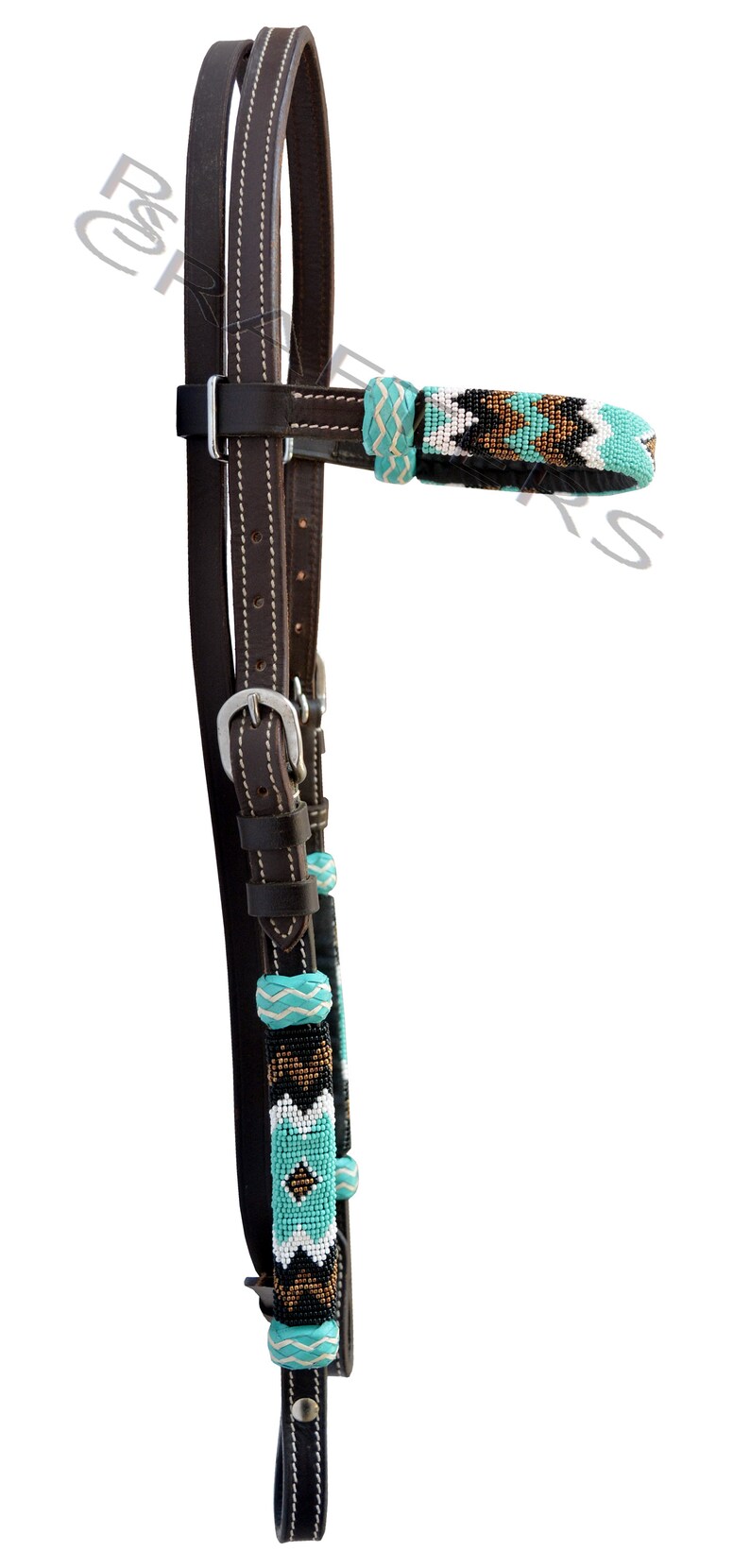 Multi Color Beaded Brow Band Light Western Leather Headstall Rawhide ...