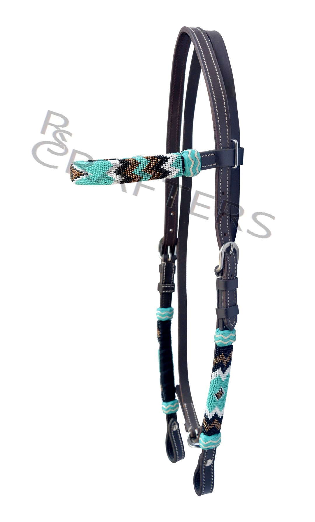 Multi Color Beaded Brow Band Light Western Leather Headstall Rawhide ...
