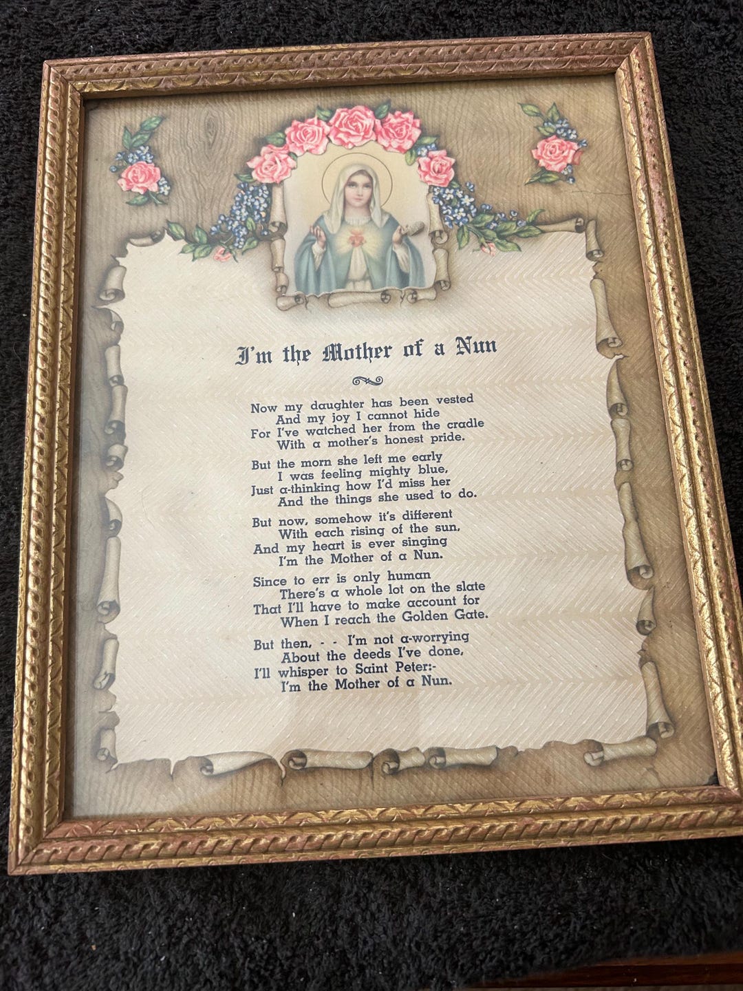 Vintage Rare I’m the Mother of a Nun Poem Lithograph - Etsy