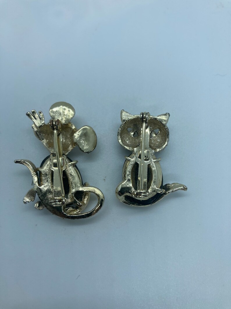Vintage Black and Gold Cat and Mouse Pins - Etsy