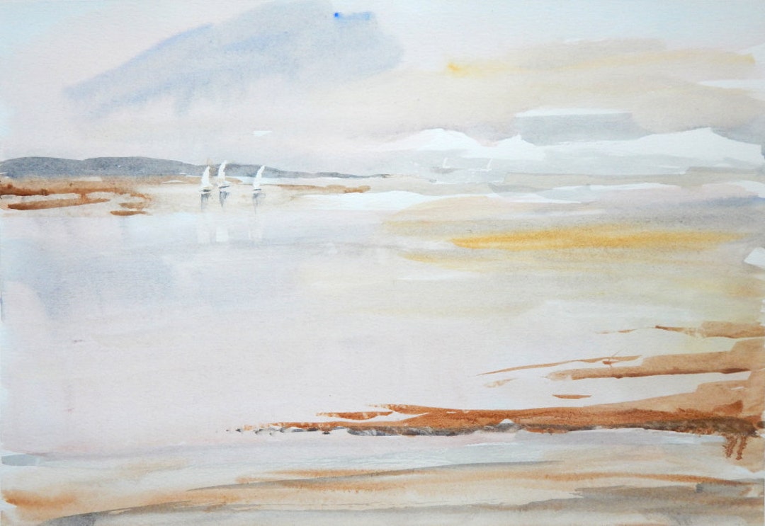 Watercolour Print Seascape,watercolour Print Sunset,watercolour Print ...