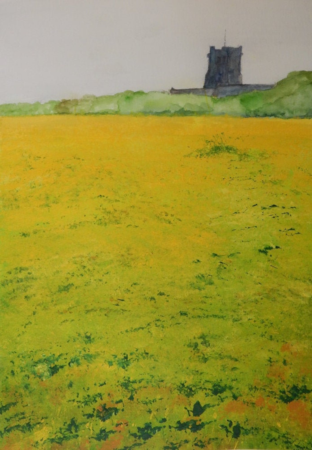 Landscape Painting, Original Painting, Church Painting, Mixed Media ...