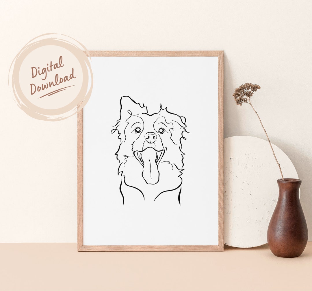 Border Collie Dog Line Drawing Wall Art | Modern Minimal Black and ...