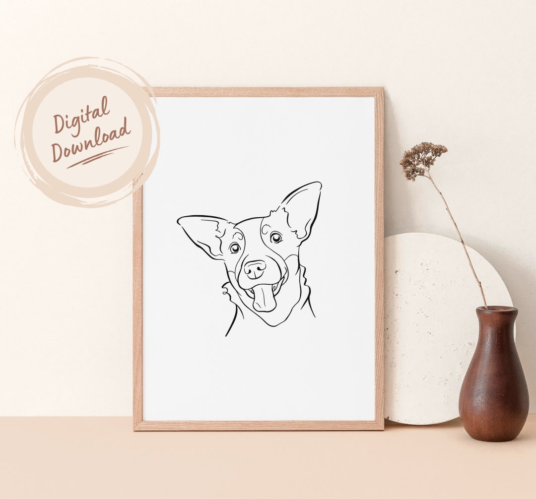 Blue Heeler Dog Line Drawing Wall Art | Australian Cattle Dog | Modern ...