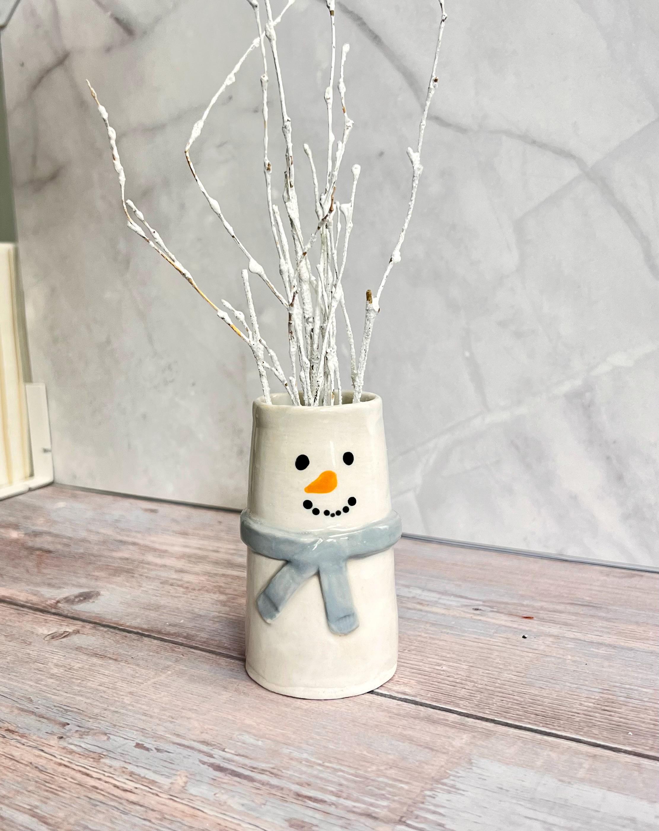 Handmade Snowman Vase | Winter Ceramic Decor | Winter Pottery Gift - Etsy