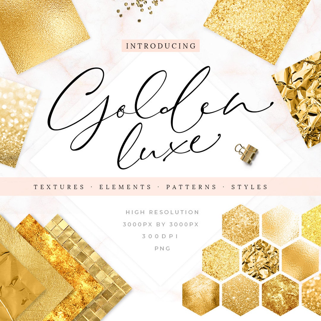 Golden Luxe - 100 Gold Digital Papers, High Resolution Gold Textures ...