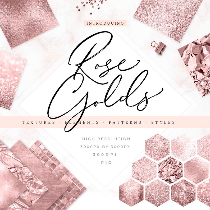 Rose Golds - 100 Rose Gold Digital Papers, Rose Gold Textures, Glitter ...