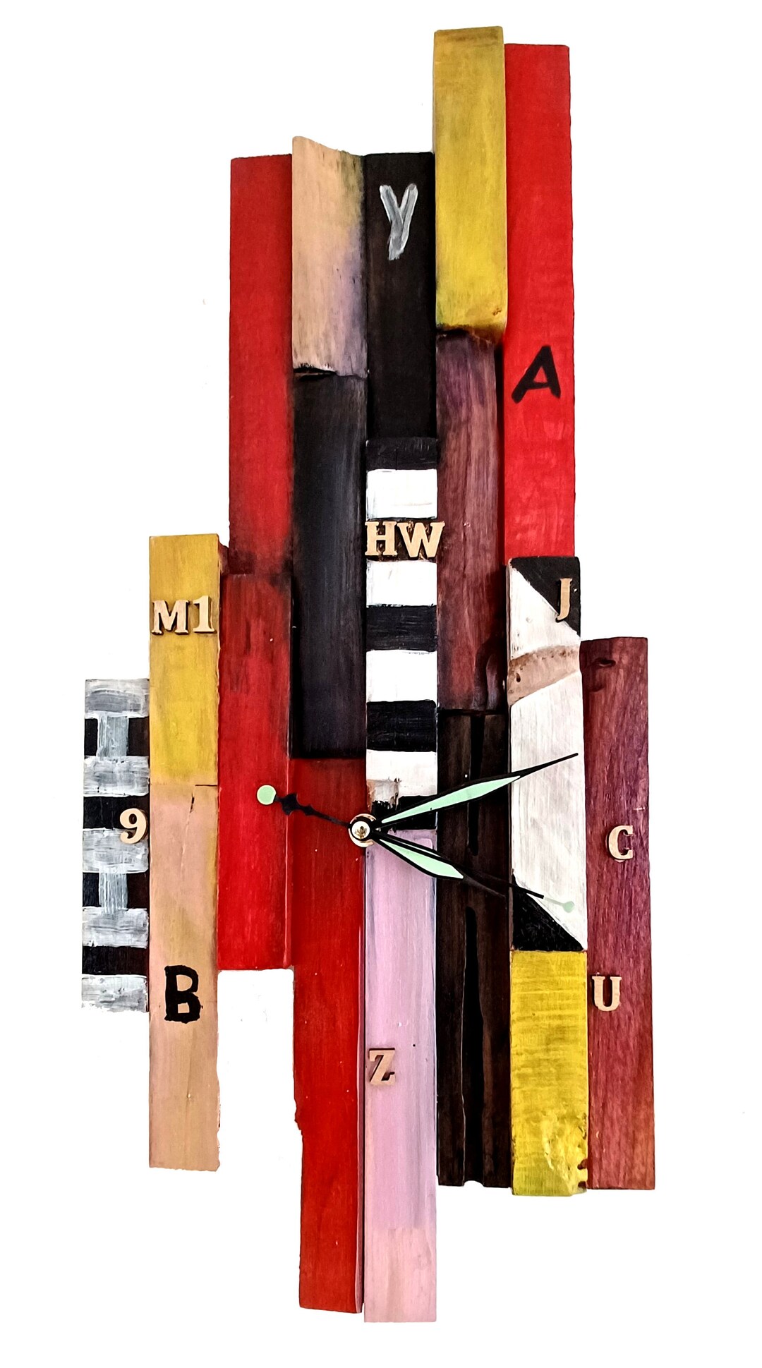 Artist's Wall Clock Made of Reclaimed Wood. Painted With Acrylic Paints ...