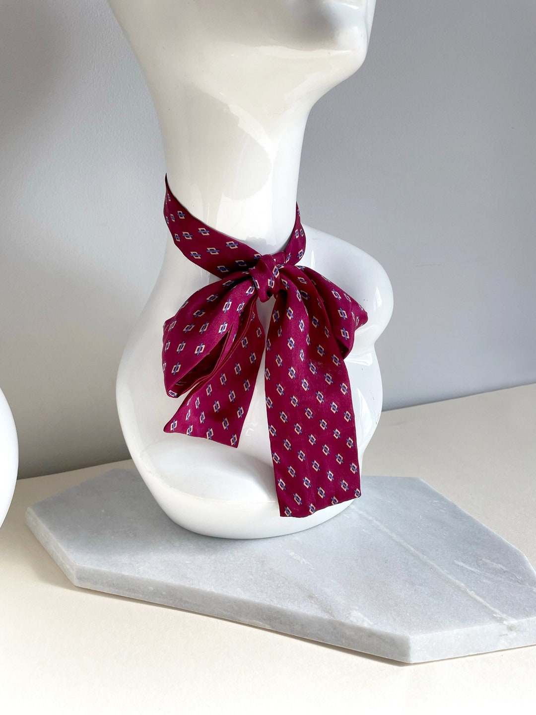 Vintage ECHO Made in Japan Scarf 1980s Short Neck Scarf Maroon Diamond ...