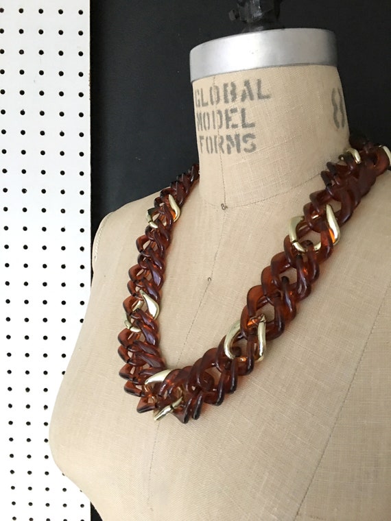 Tortoise Shell Gold Link Chain Necklace | Vintage Chu… - Gem