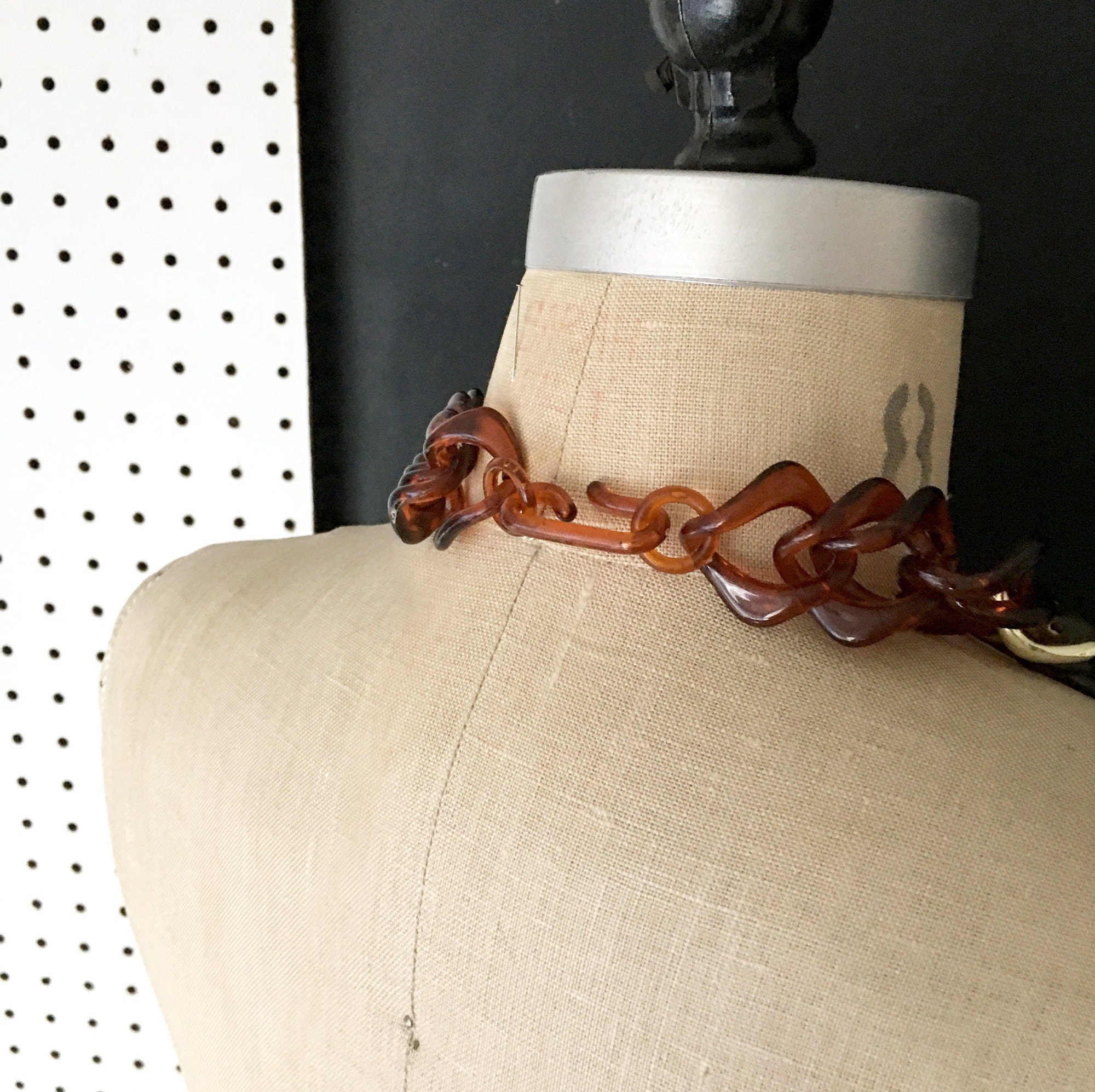 Tortoise Shell Gold Link Chain Necklace Vintage Chunky Lucite Faux ...