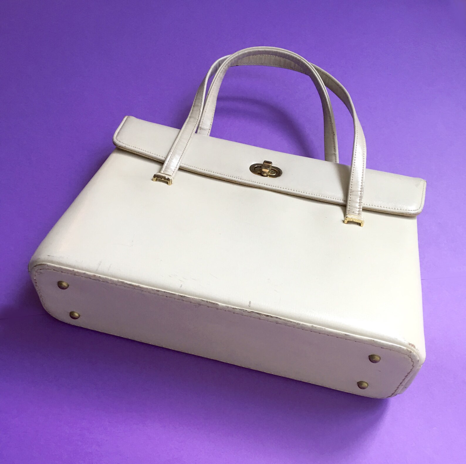 Vintage off White Short Handle Handbag White Leather Purse W - Etsy