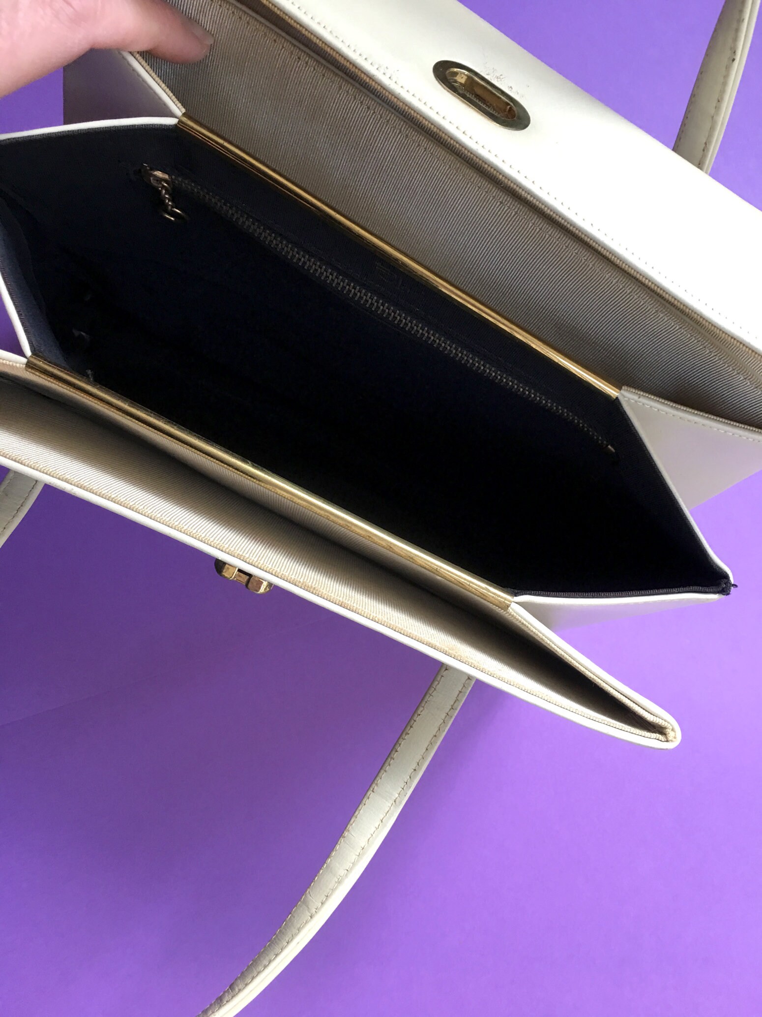 Vintage off White Short Handle Handbag White Leather Purse W - Etsy