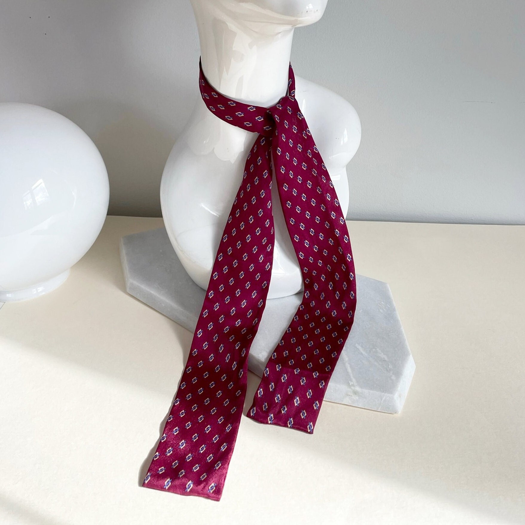 Vintage ECHO Made in Japan Scarf 1980s Short Neck Scarf Maroon Diamond ...