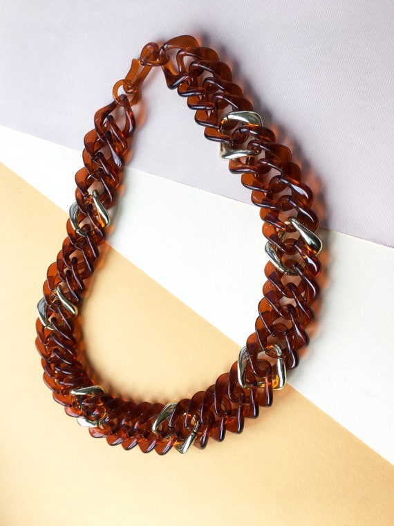 Tortoise Shell Gold Link Chain Necklace | Vintage Chu… - Gem