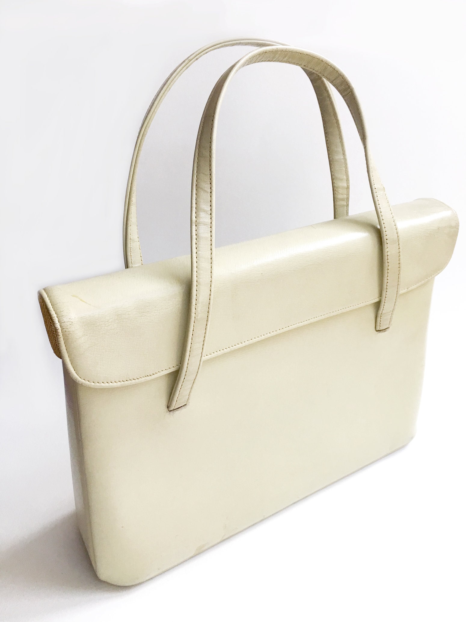 Vintage off White Short Handle Handbag White Leather Purse W - Etsy