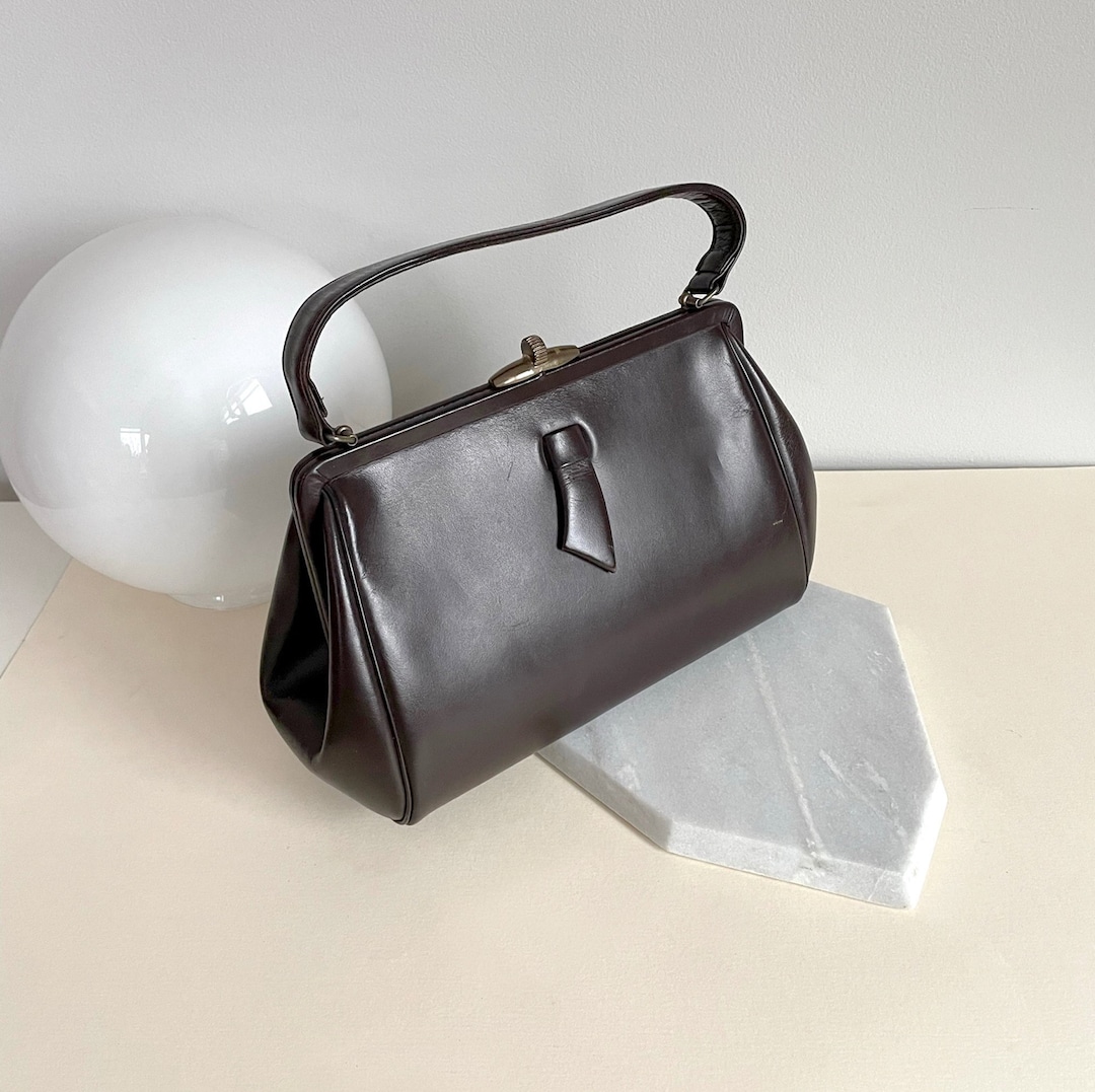 Vintage Brown Handbag W/ Brown Interior Brown Baguette Purse Single ...