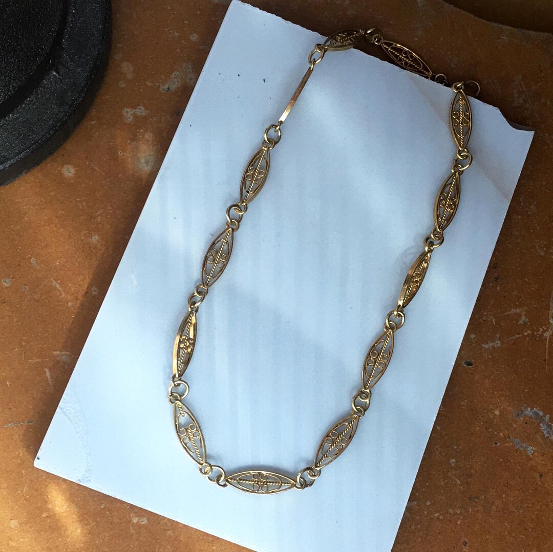 Vintage Friedrich Gold Scroll Chain Eye Shape Necklace, Gold Plated ...