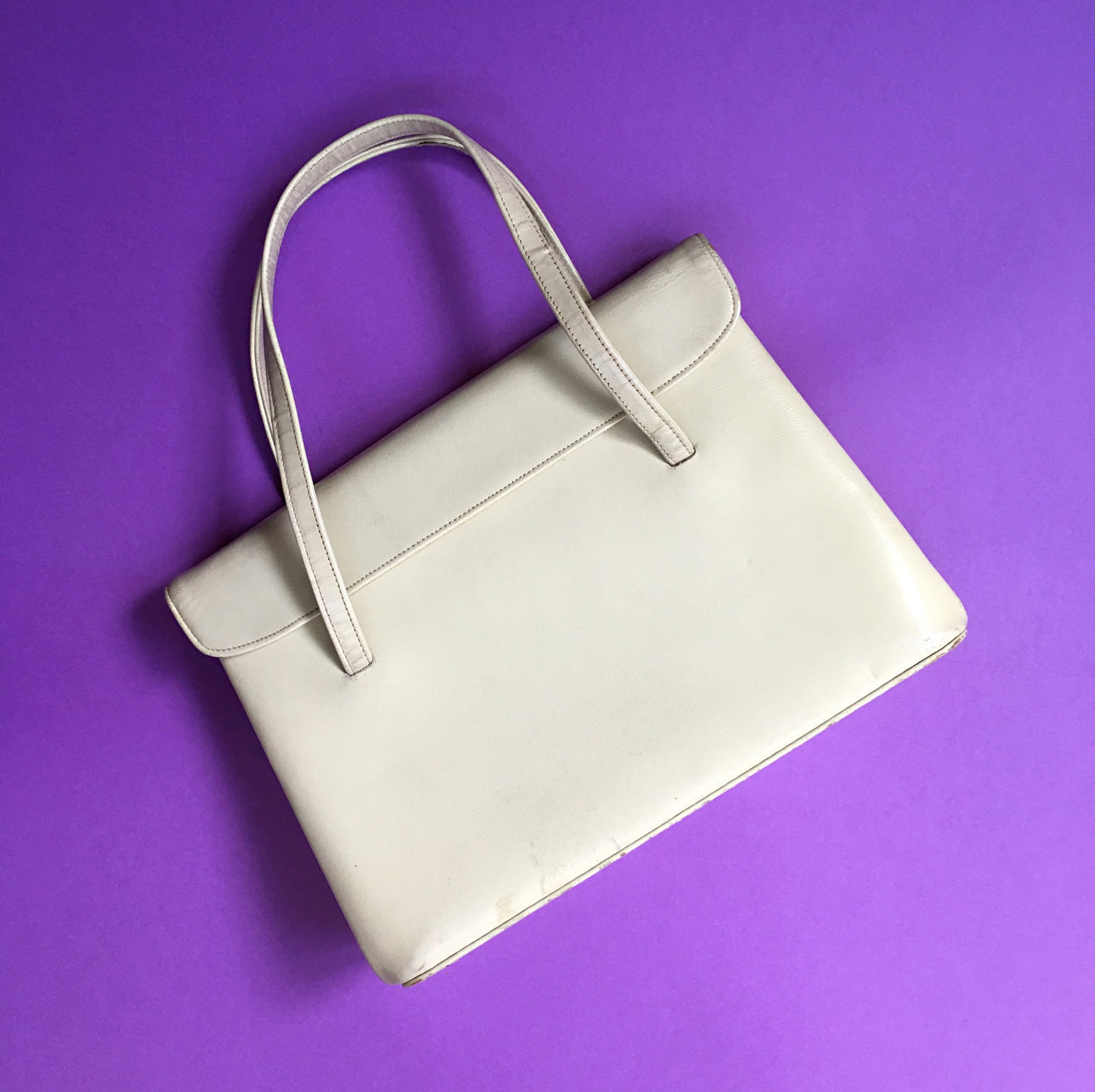 Vintage off White Short Handle Handbag White Leather Purse W - Etsy