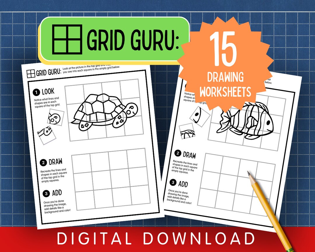 Grid Guru: Art & Drawing Worksheets - Set of 15 | Drawing Practice ...