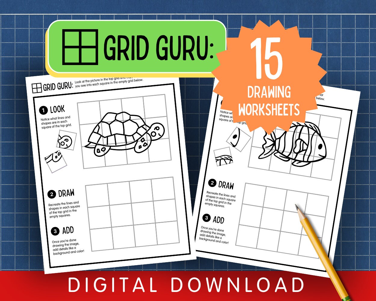 Animal Grid Drawing Worksheets: Art Activity for Kids (PDF) - Etsy