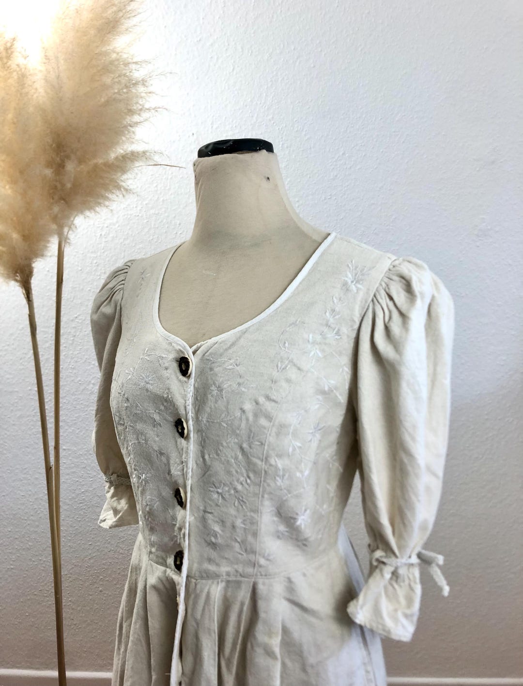 Vintage Traditional Dress Beige/white Cotton Linen Dress Size 42/US 10 ...