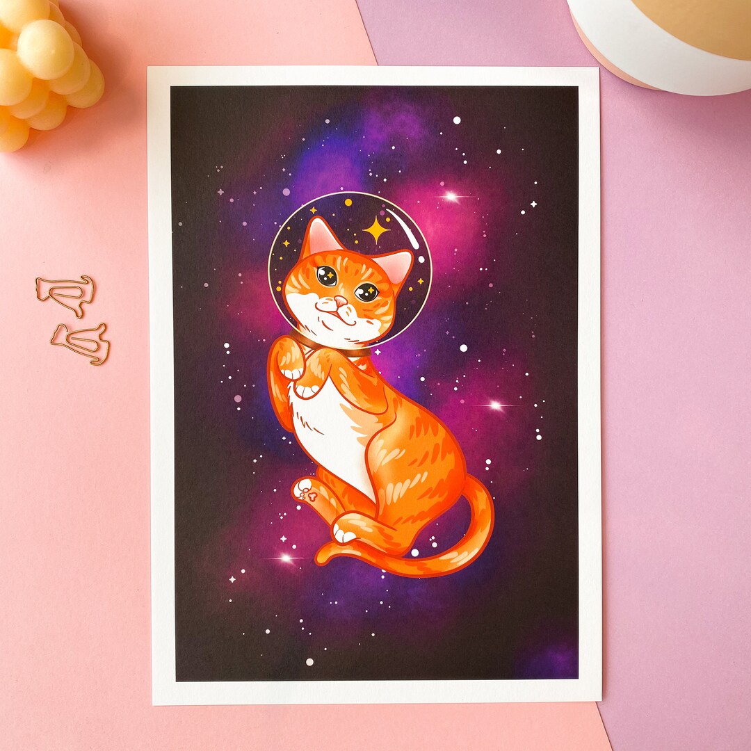 Catstronaut Art Print | Orange Tabby Cat Astronaut, Galaxy Kitty - Etsy