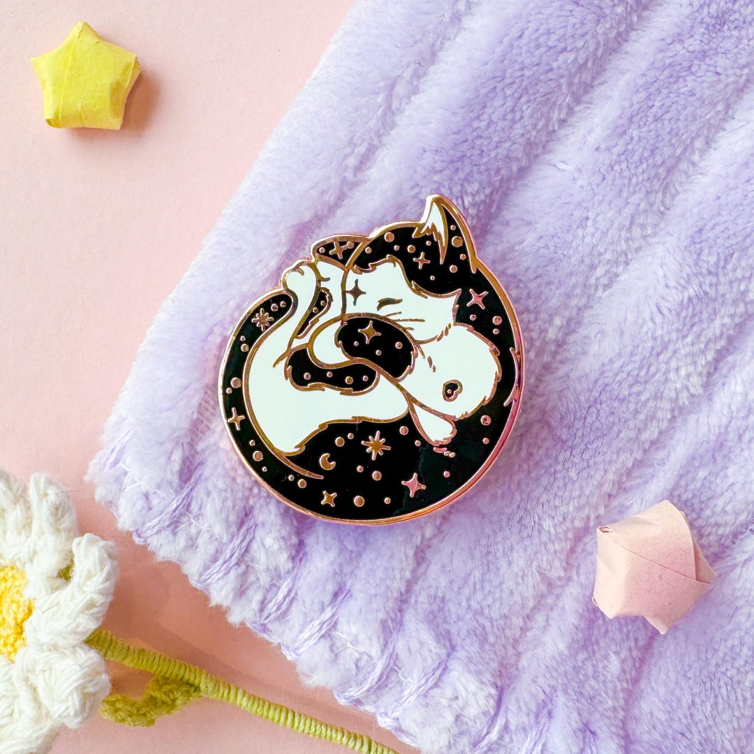 Galaxy Kitty Rose Gold Enamel Pin | Cat Croissant Pin | Dreamers ...