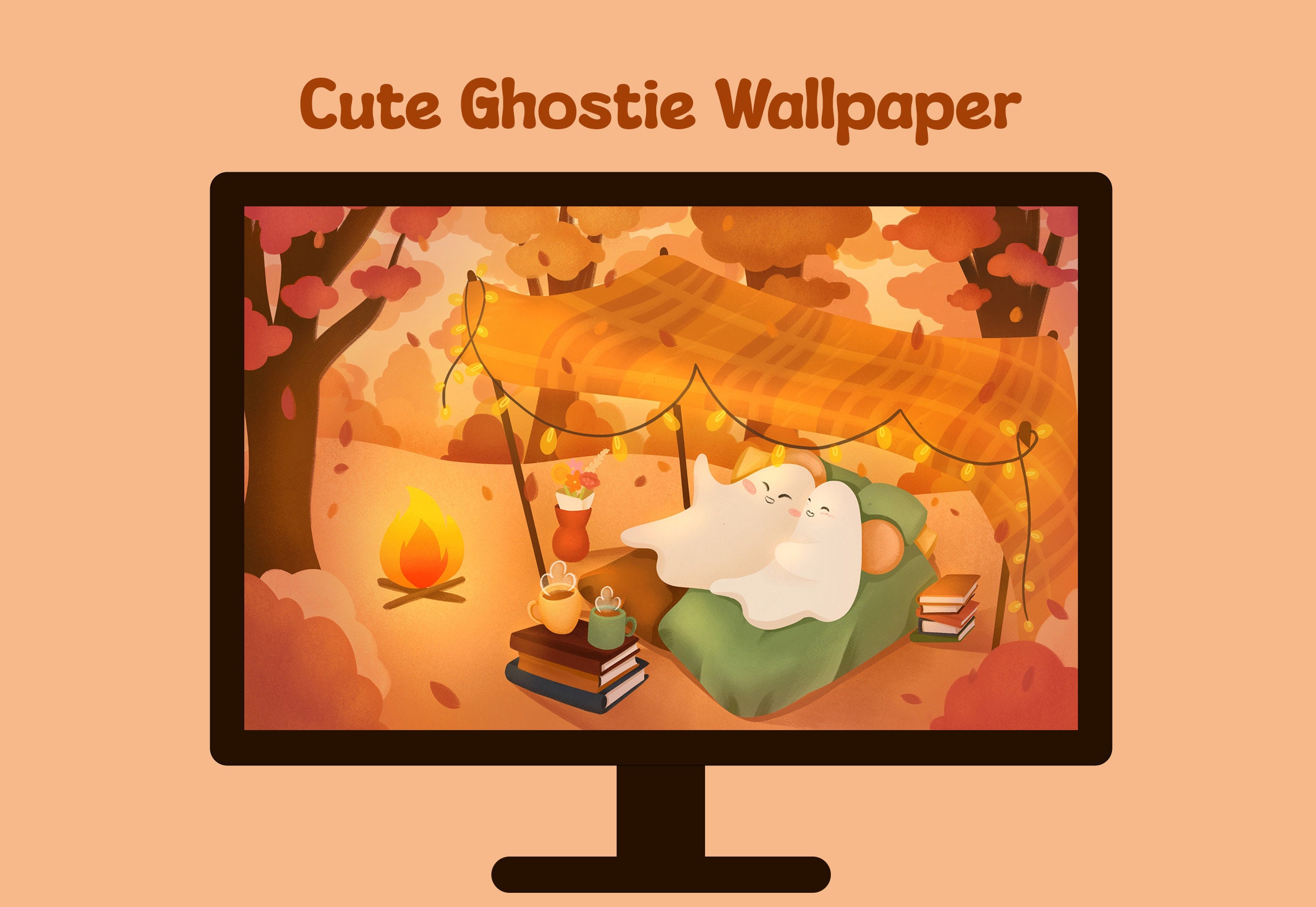 Magical Ghostie Date Wallpaper Cozy Autumn Cottage Core - Etsy