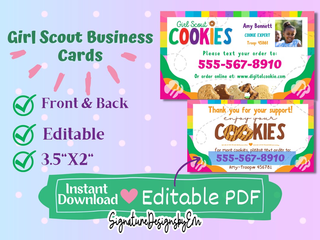 Girl Scout Cookie Business Card, Girl Scout Cookie S 2023, Thank You ...
