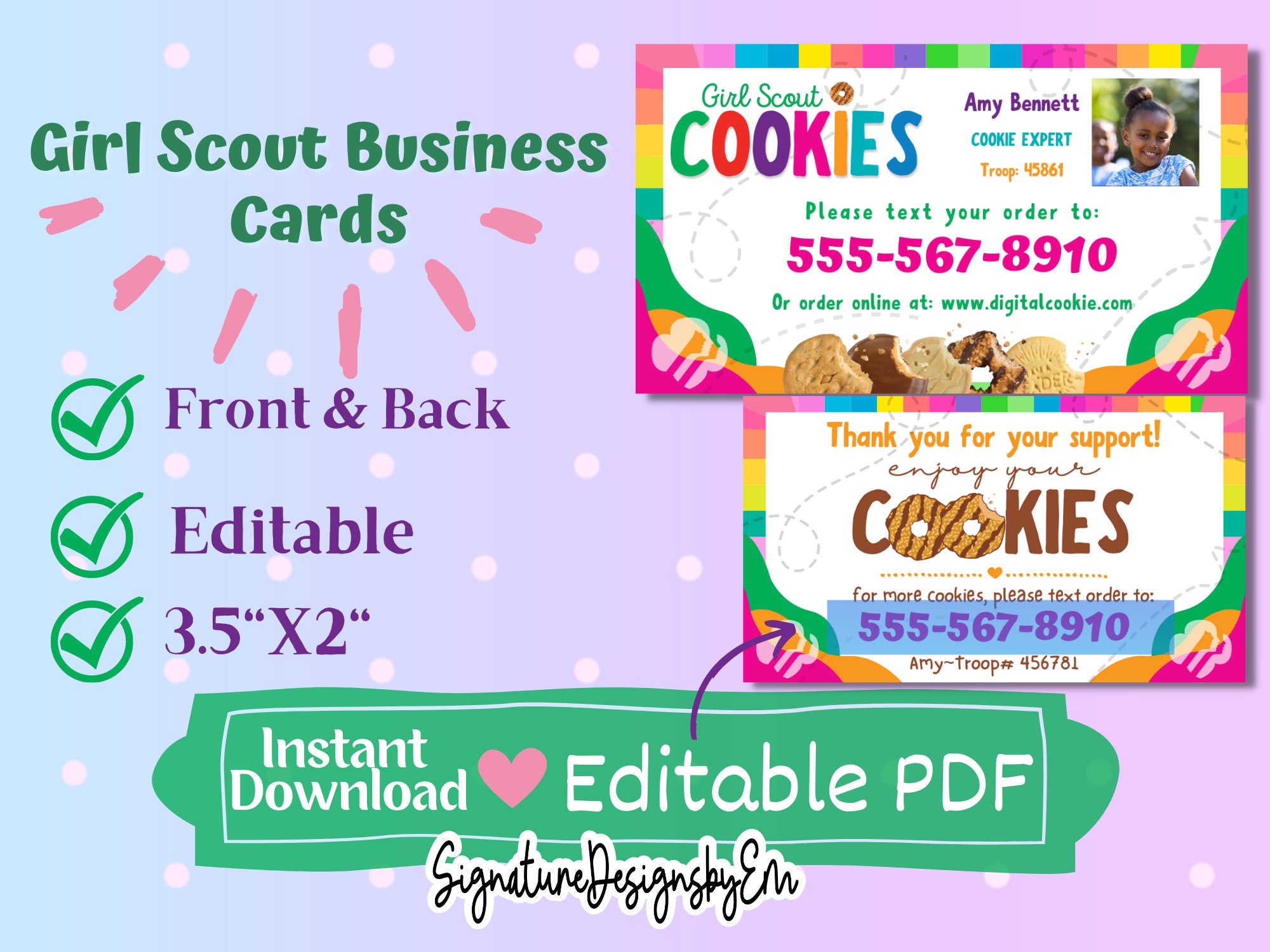 Girl Scout Cookie Business Card Girl Scout Cookie S 2023 - Etsy Hong Kong