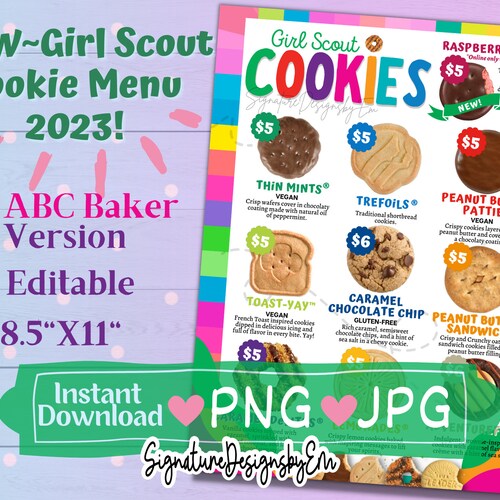 New 2023 Abc Girl Scout Cookie Menu Abc Bakers Cookie Menu Etsy New