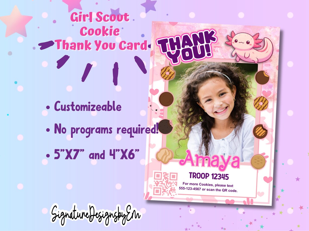 Girl Scout Cookie Thank You Card, Cookie Flyer, Cookie Sales, Editable ...