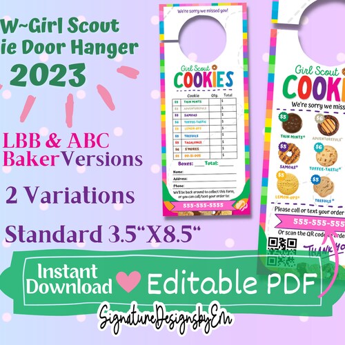 Girl Scout Cookie Lanyard Lbb And Abc Baker Cookie Price Menu Etsy