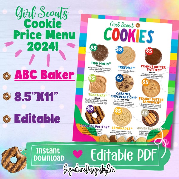 Girl Scout Cookie Price Sheet - Etsy