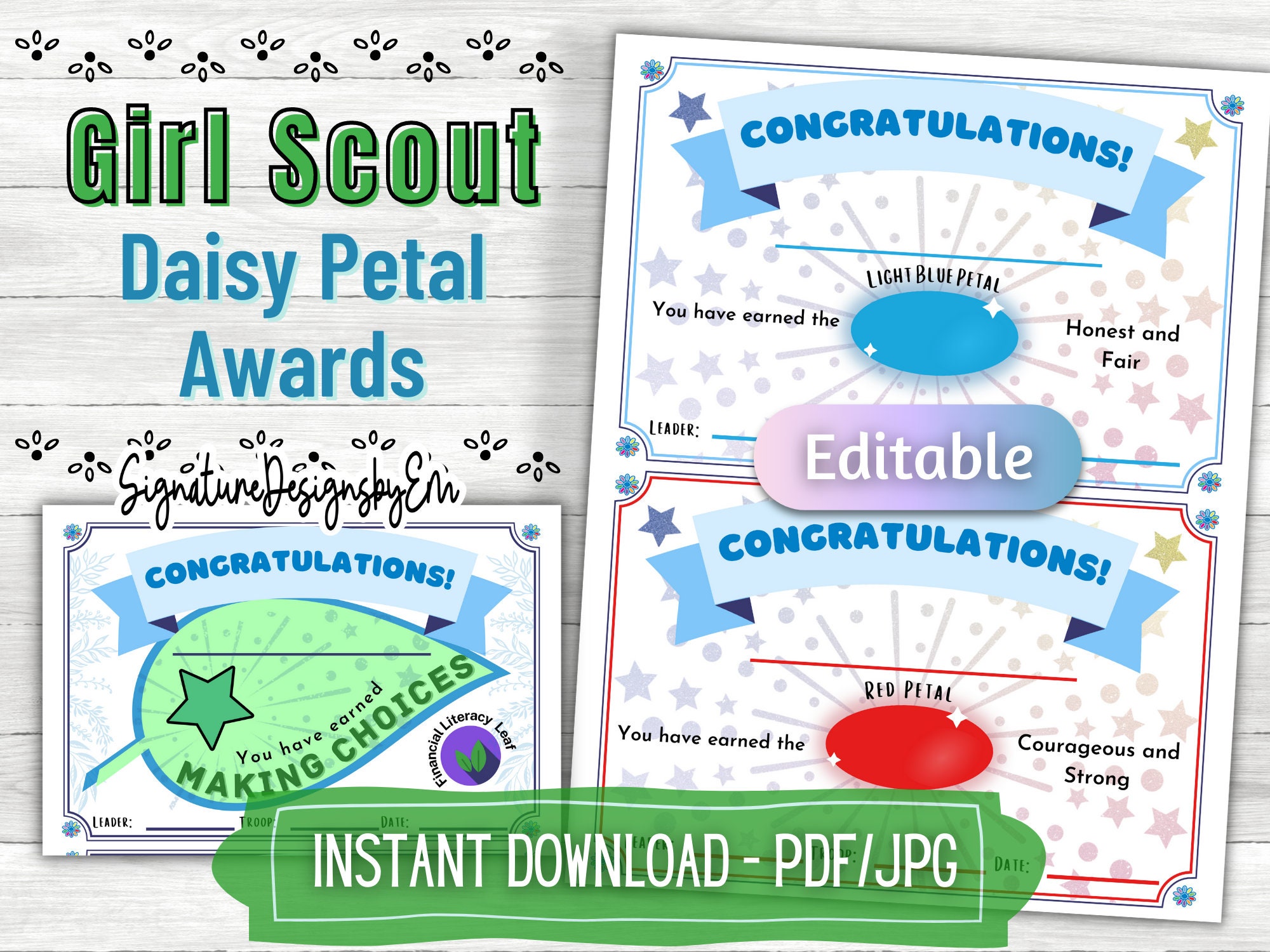 Girl Scout Daisy Petal Certificate