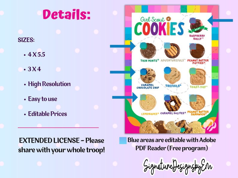 Girl Scout Cookie Lanyard Lbb And Abc Baker Cookie Price Menu Etsy