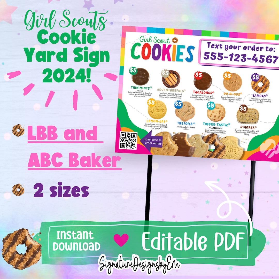 Letrero de Girl Scout Cookie Yard, folleto de galletas LBB/Abc, ventas ...