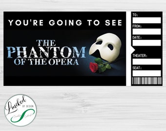 Printable Phantom of the Opera Musical Theatre Ticket | Personalized ...