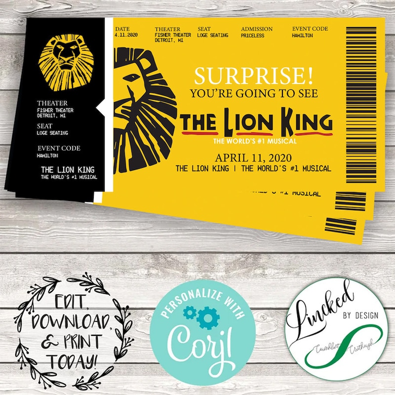 Lion King Ticket Template - Etsy