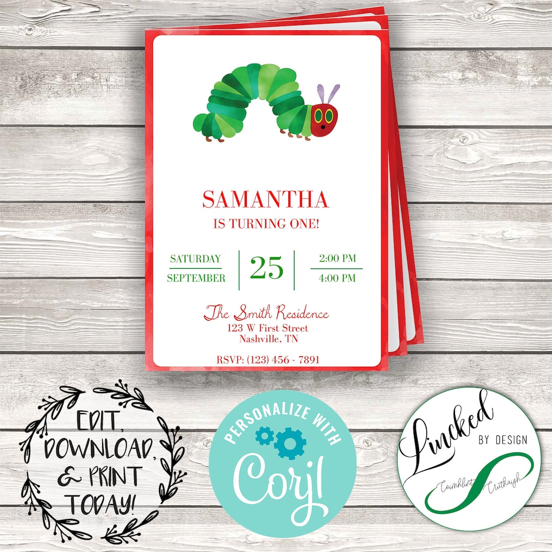 Hungry Caterpillar Themed Birthday Invitation | EDITABLE | Digital ...