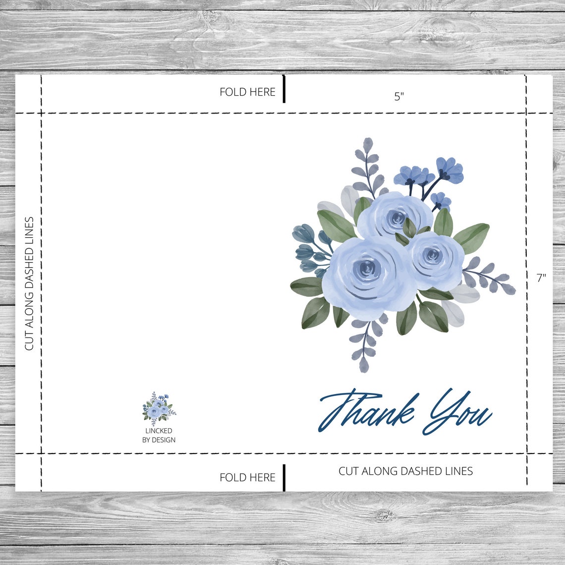 Flower Printable Thank You Card INSTANT DOWNLOAD 5x7 - Etsy