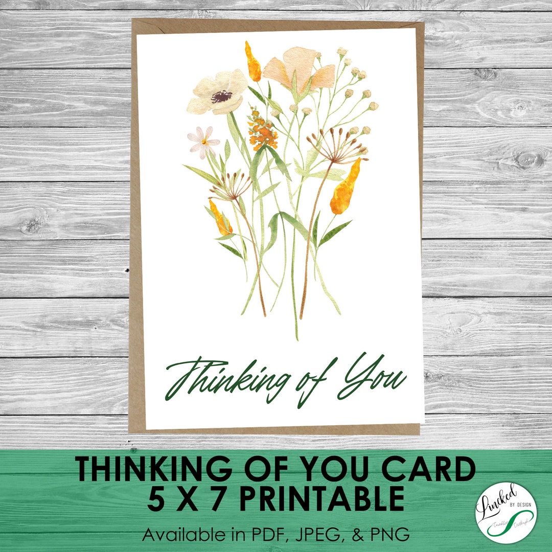 Wildflowers Printable Thinking of You Card, • INSTANT DOWNLOAD • 5x7 ...