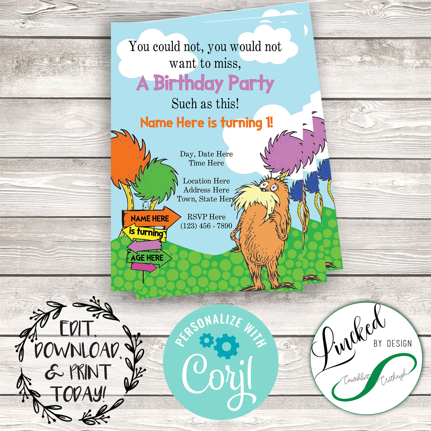 The Lorax Themed Birthday Invitation Digital Download | Etsy Canada